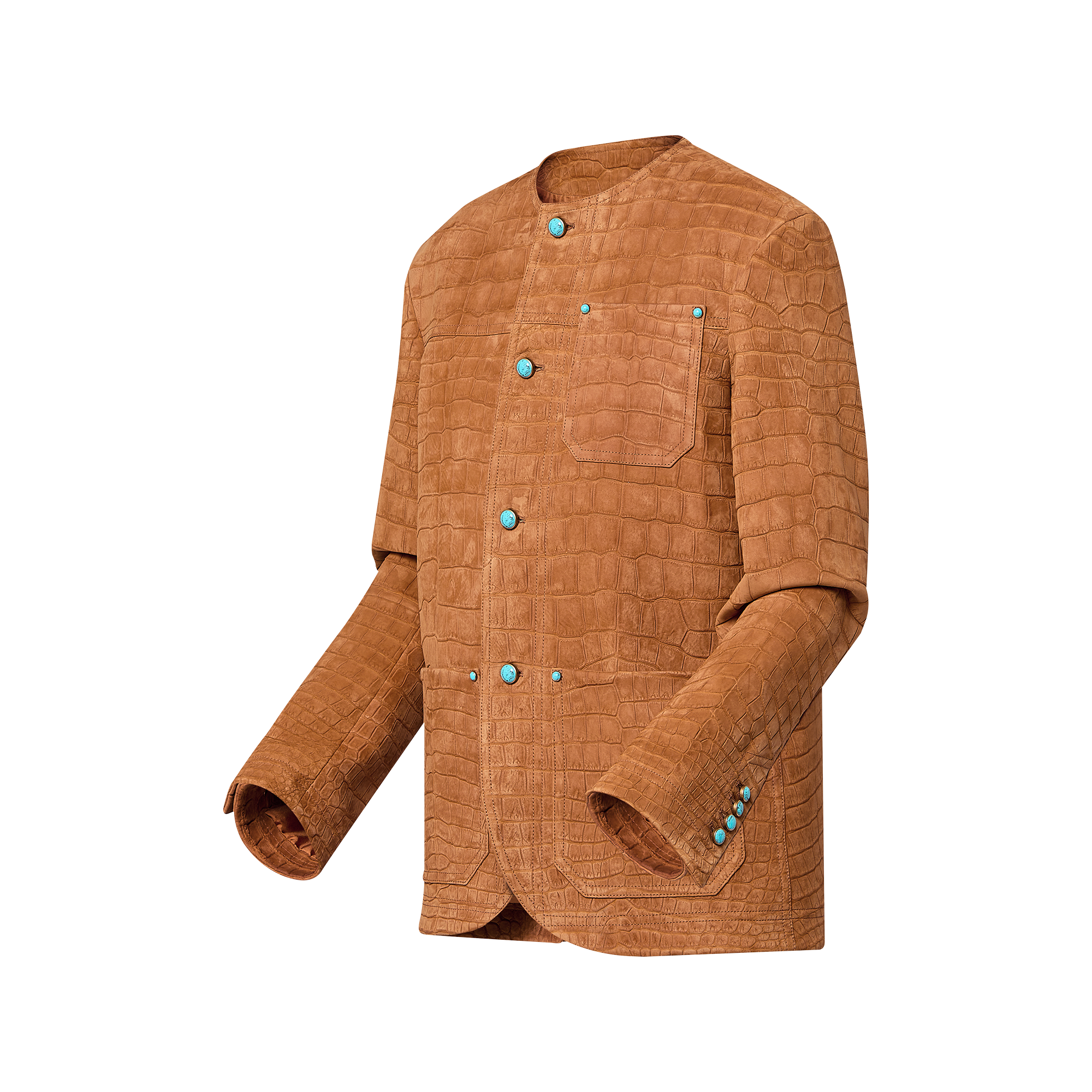 Blazer em Couro Croco sem Colarinho - Feito sob Encomenda - High-End ...